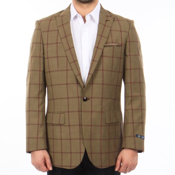 Tazzio | Suits & Blazers | Dark Tan Mens Blazer W Red Windowpane By ...